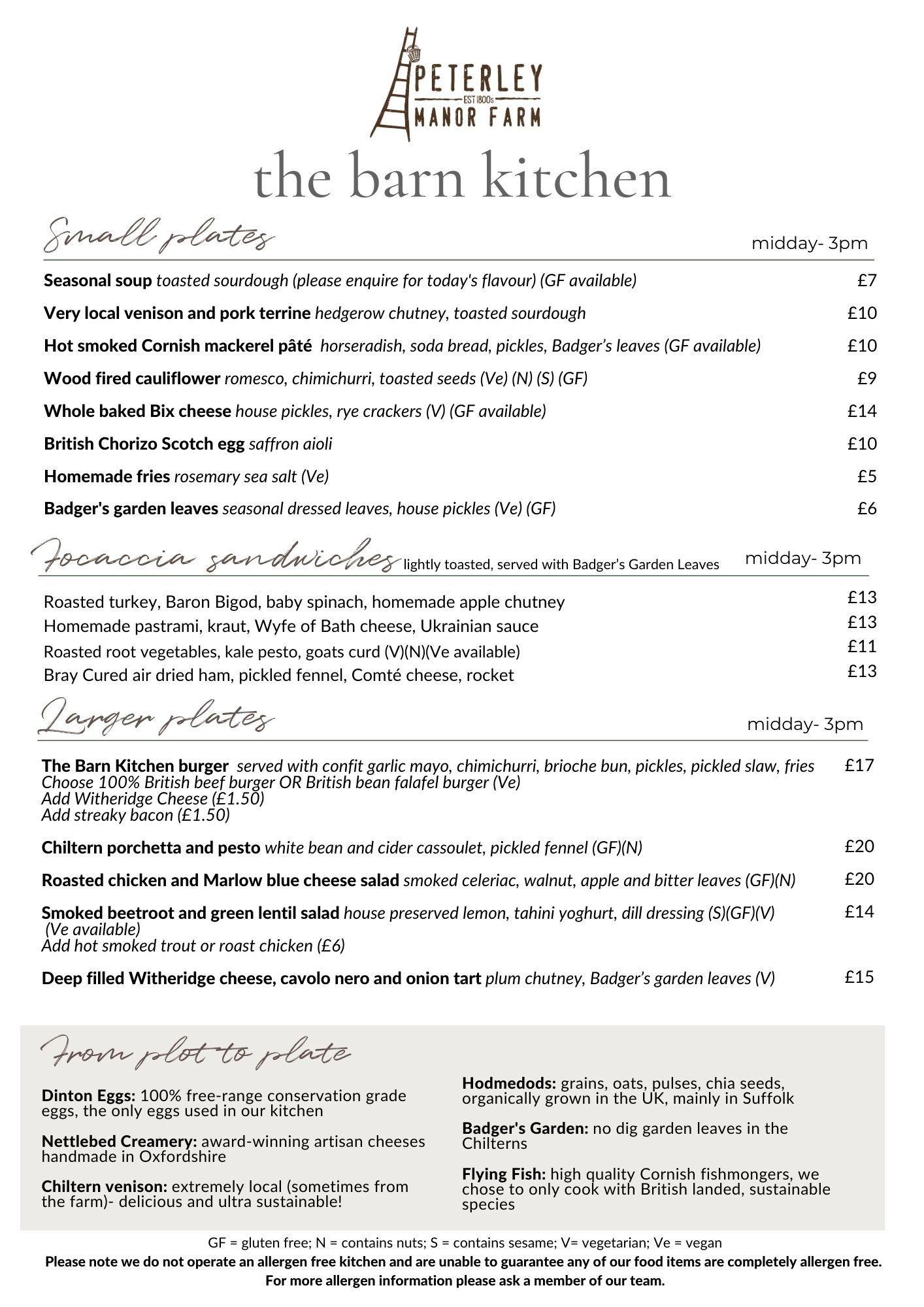 Barn Kitchen – main menu | Peterley Manor Farm