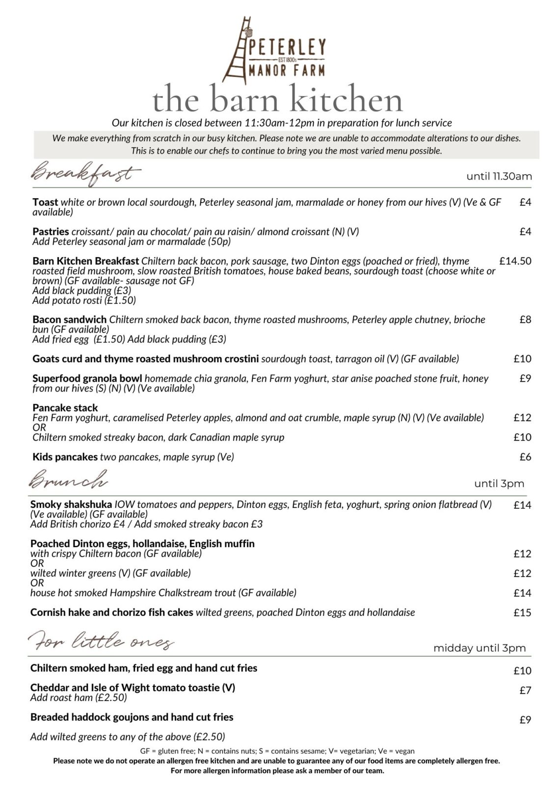 Barn Kitchen – main menu | Peterley Manor Farm