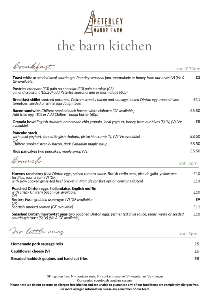 Barn Kitchen – main menu | Peterley Manor Farm