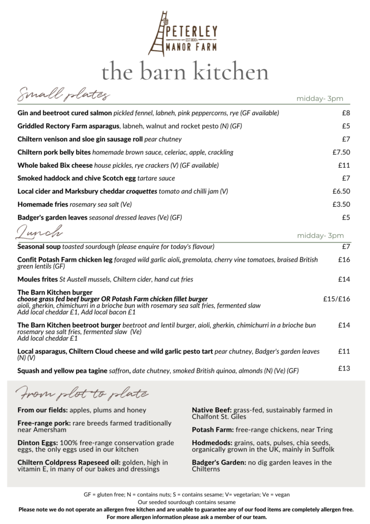 Barn Kitchen – main menu | Peterley Manor Farm