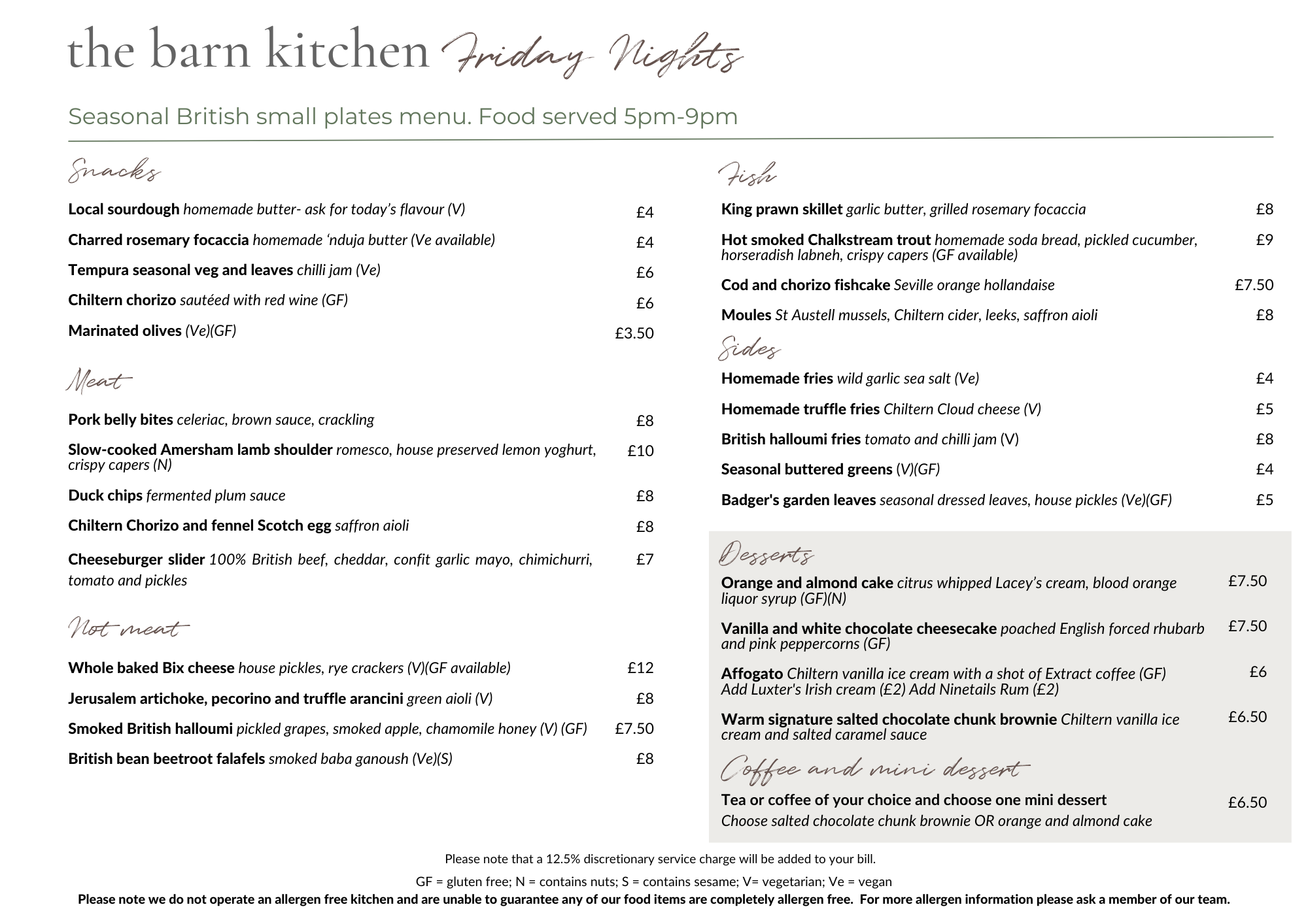 Barn Kitchen – Friday night menu | Peterley Manor Farm