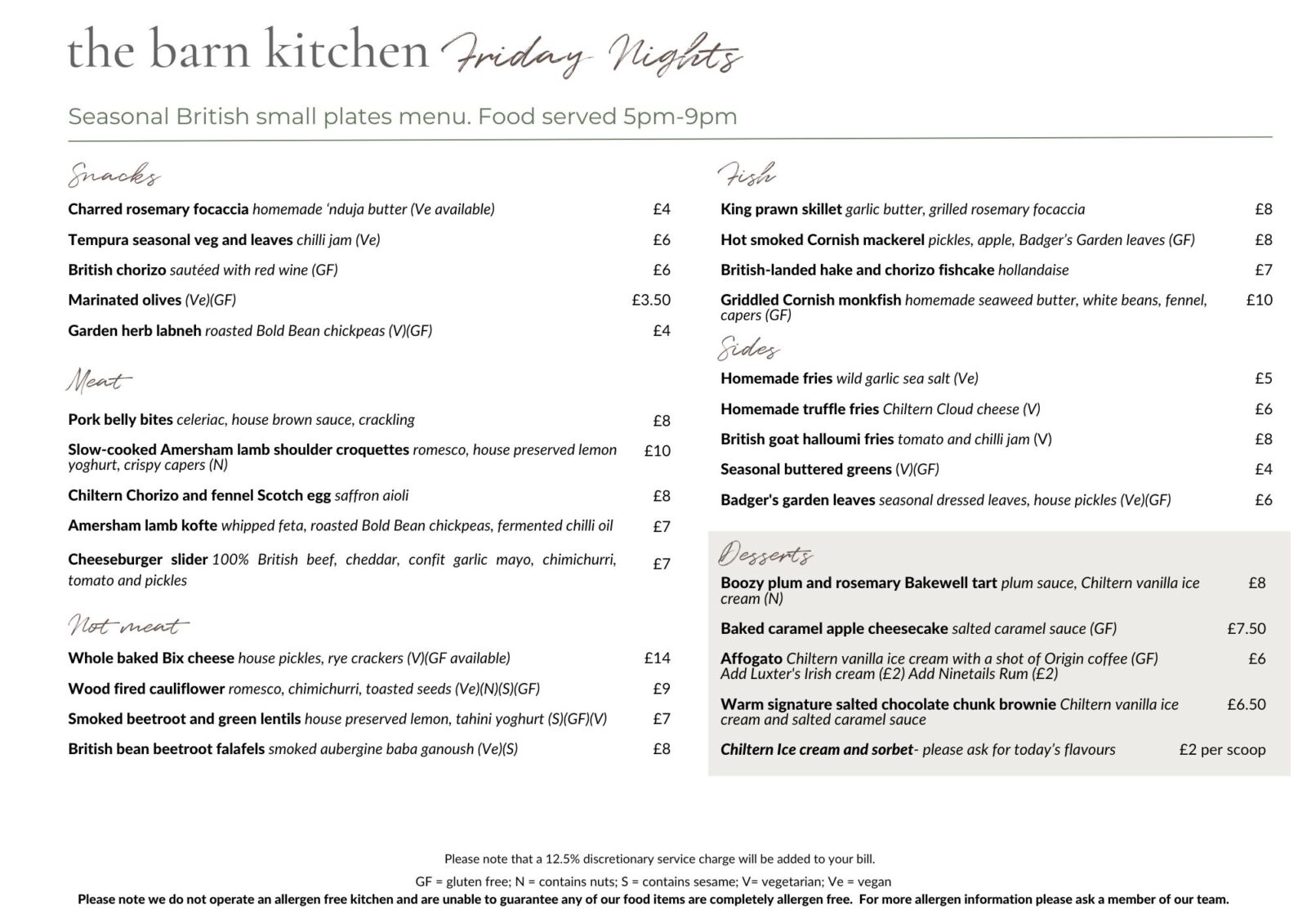 Barn Kitchen – Friday night menu | Peterley Manor Farm