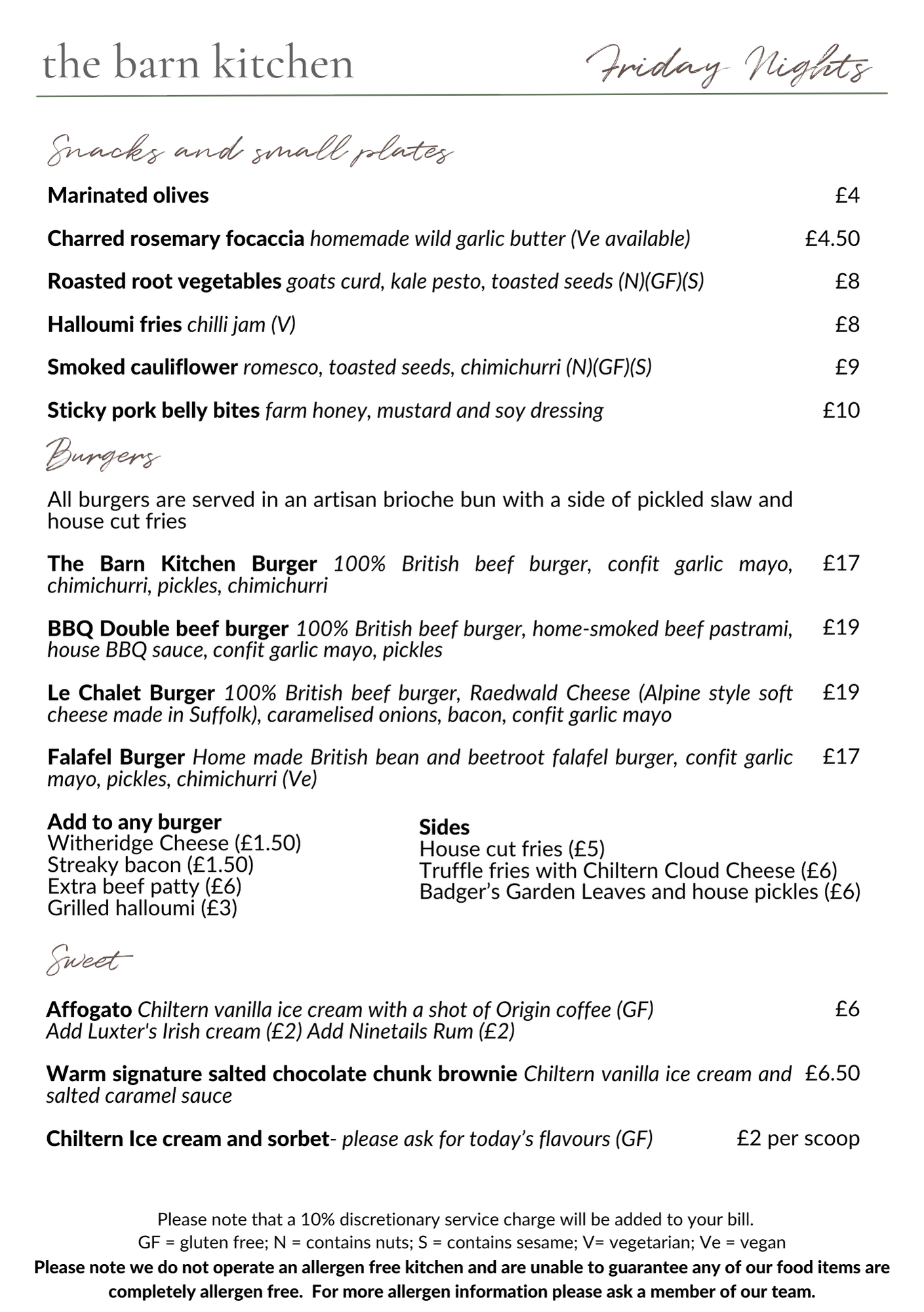 Barn Kitchen – Friday night menu | Peterley Manor Farm