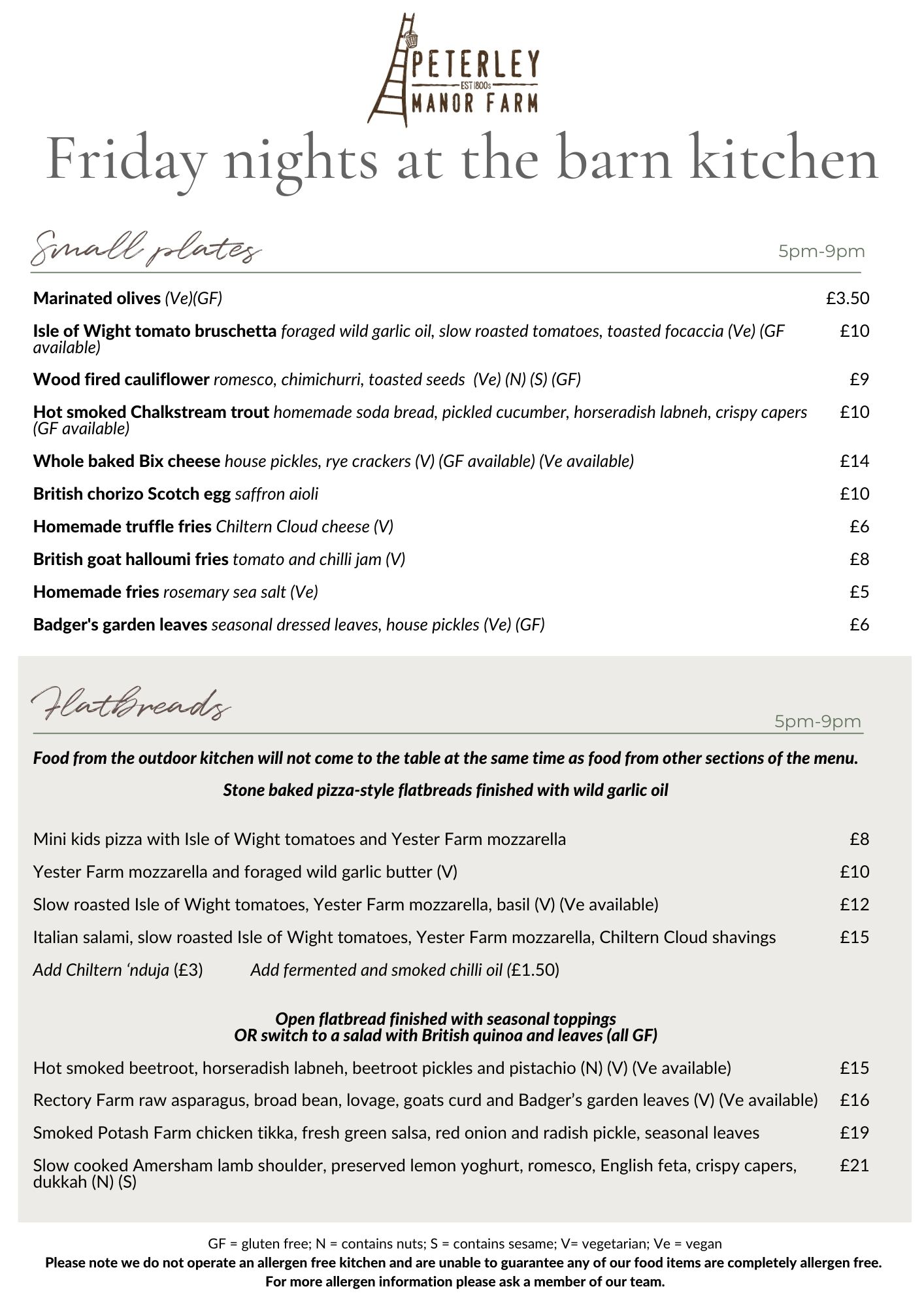 Barn Kitchen – Friday night menu | Peterley Manor Farm